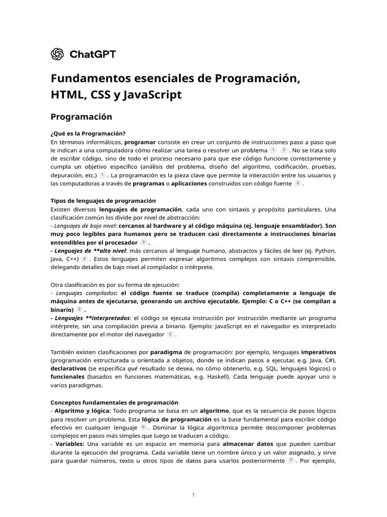 Fundamentos Esenciales de Programación, HTML, CSS y JavaScript | PDF ...
