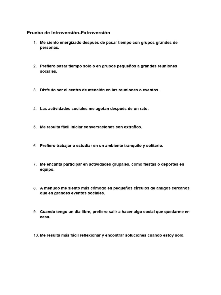 Test de Introversión y Extroversión | PDF