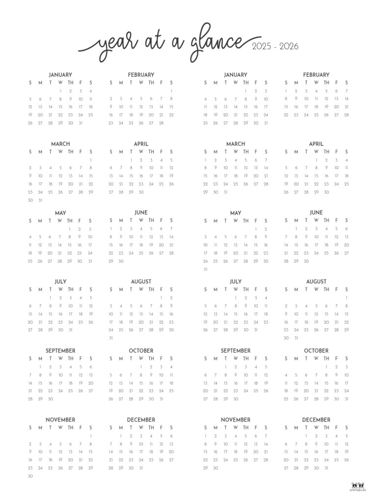 Printable 2025 2026 Two Year Calendar Portrait Style 2 | PDF