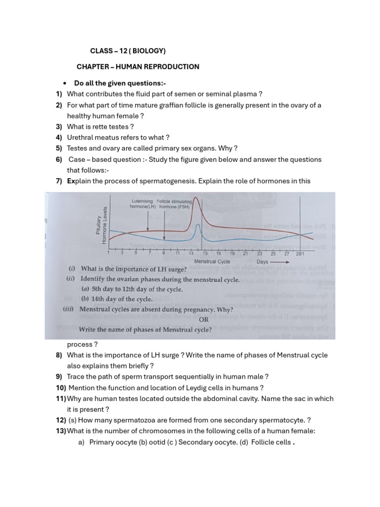 Class - 12 (Biology) Chapter - Human Reproduction Do All The Given ...