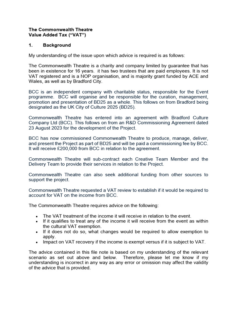 VAT Guidance for Commonwealth Theatre | PDF | Value Added Tax | Taxes