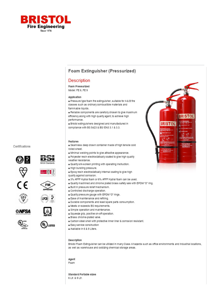 Bristol Foam Fire Extinguisher Overview | PDF | Materials | Industrial ...
