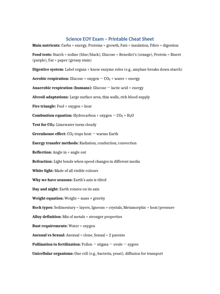 Science EOY Revision | PDF