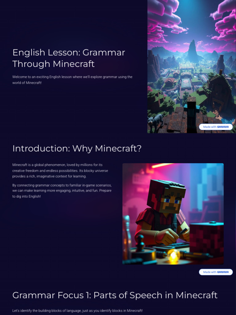 English Lesson For Grade 11 Grammar Through Minecraft | PDF | Minecraft ...
