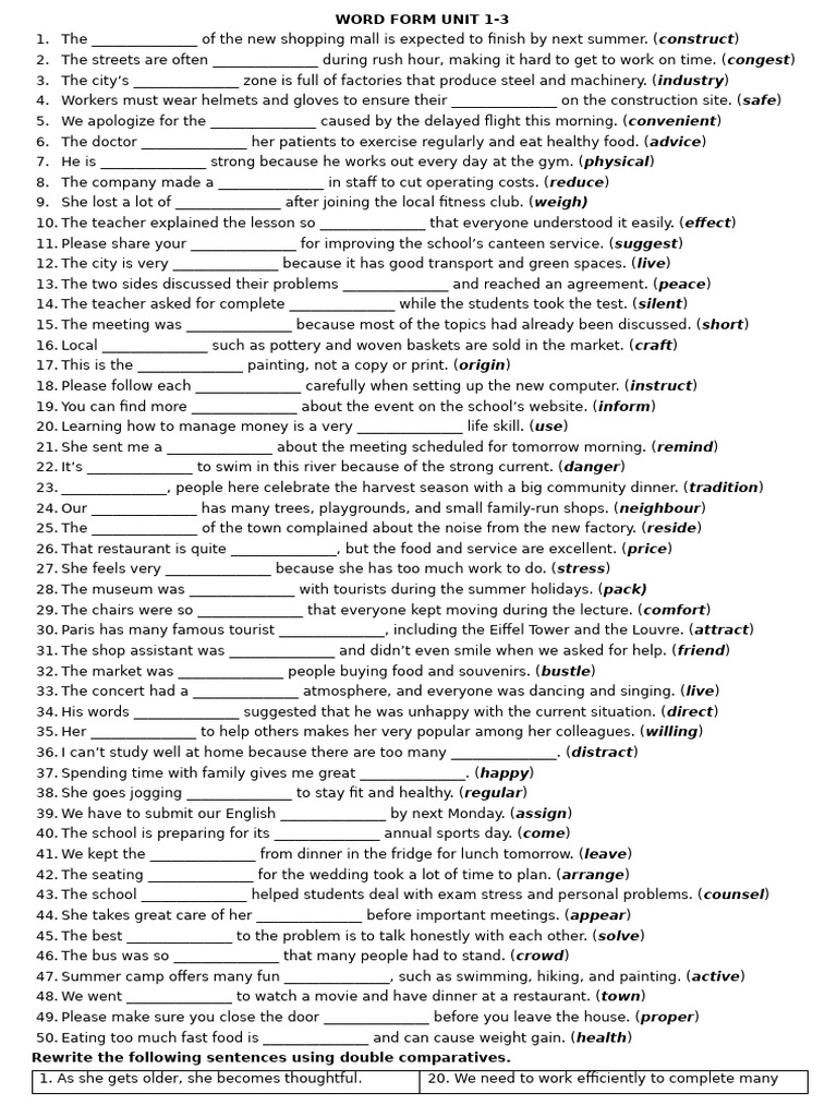 Unit 1-3 Word Form Test | PDF