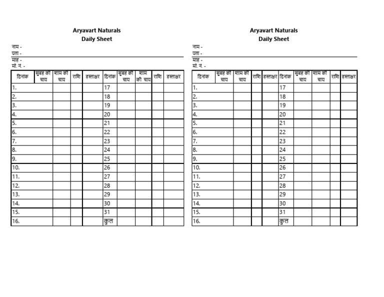 Daily Sheet | PDF