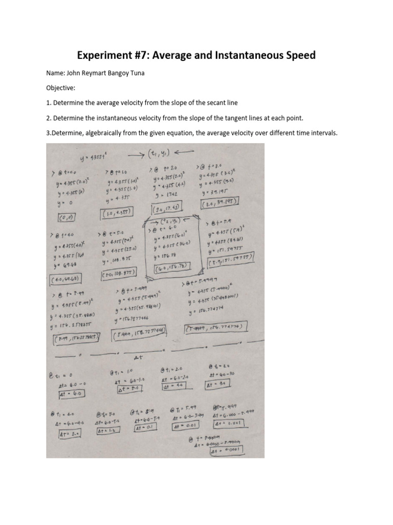 Average vs. Instantaneous Speed Analysis | PDF