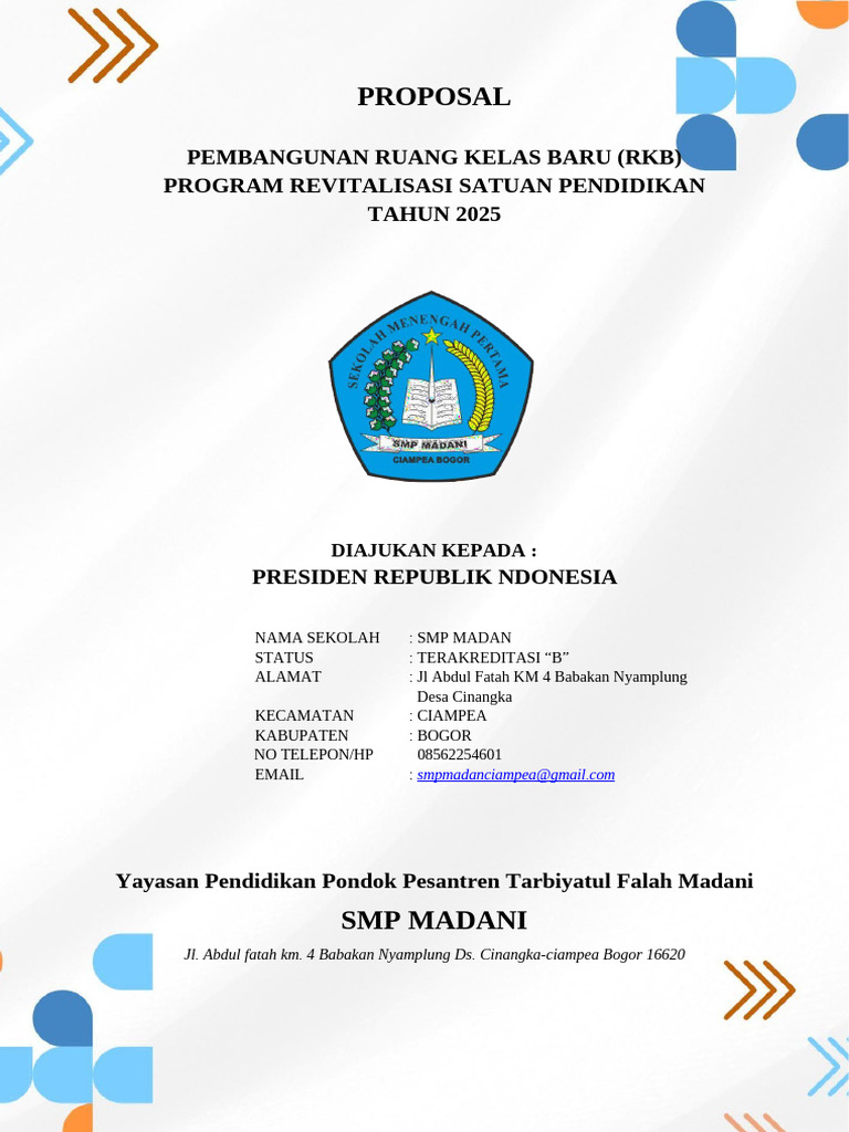 Proposal Revitalisasi Ruang Kelas Baru SMP | PDF