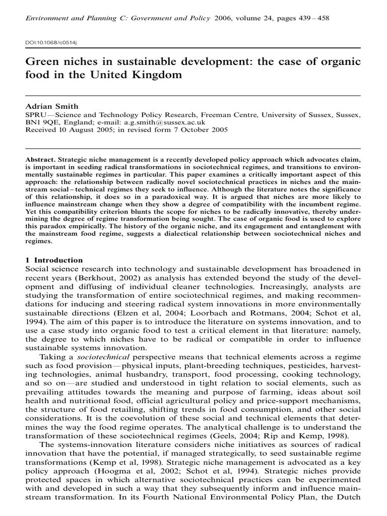 Smith 2010 Green Niches Sustainable Development | PDF | Organic Farming ...