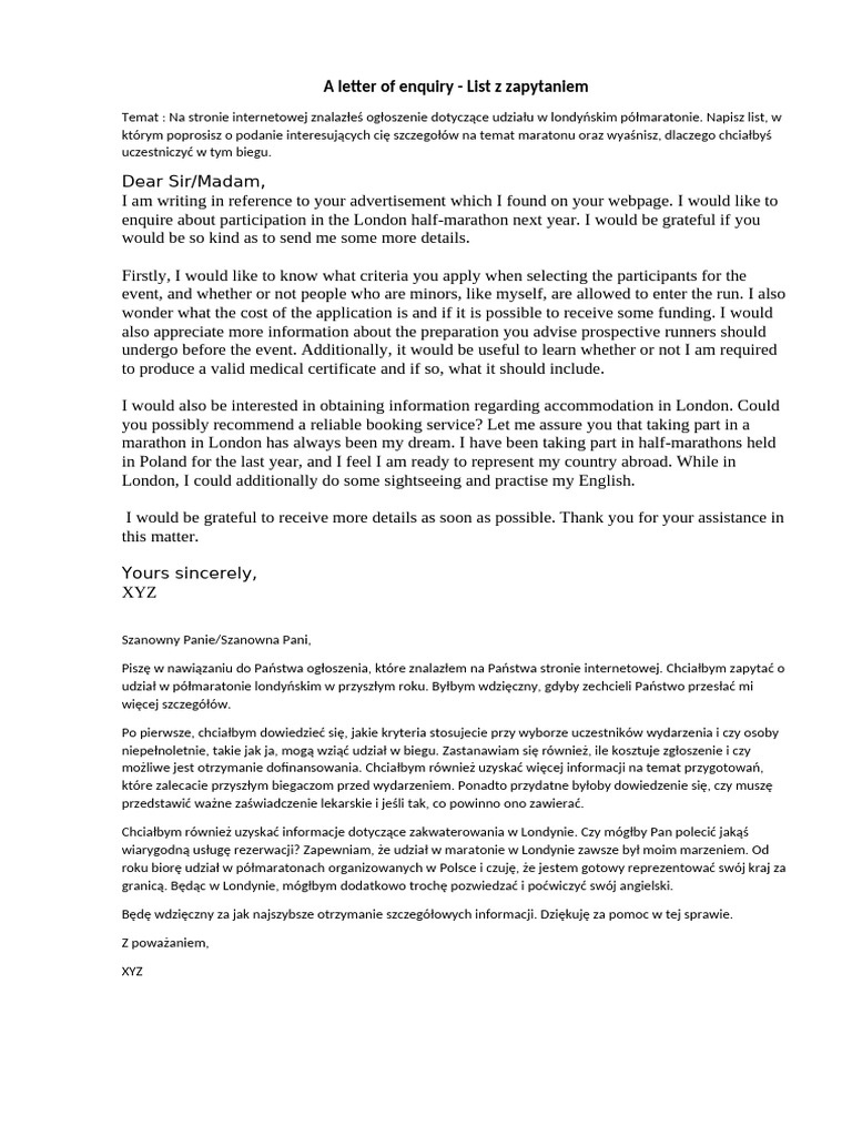 A Letter of Enquiry and of Complaint | PDF