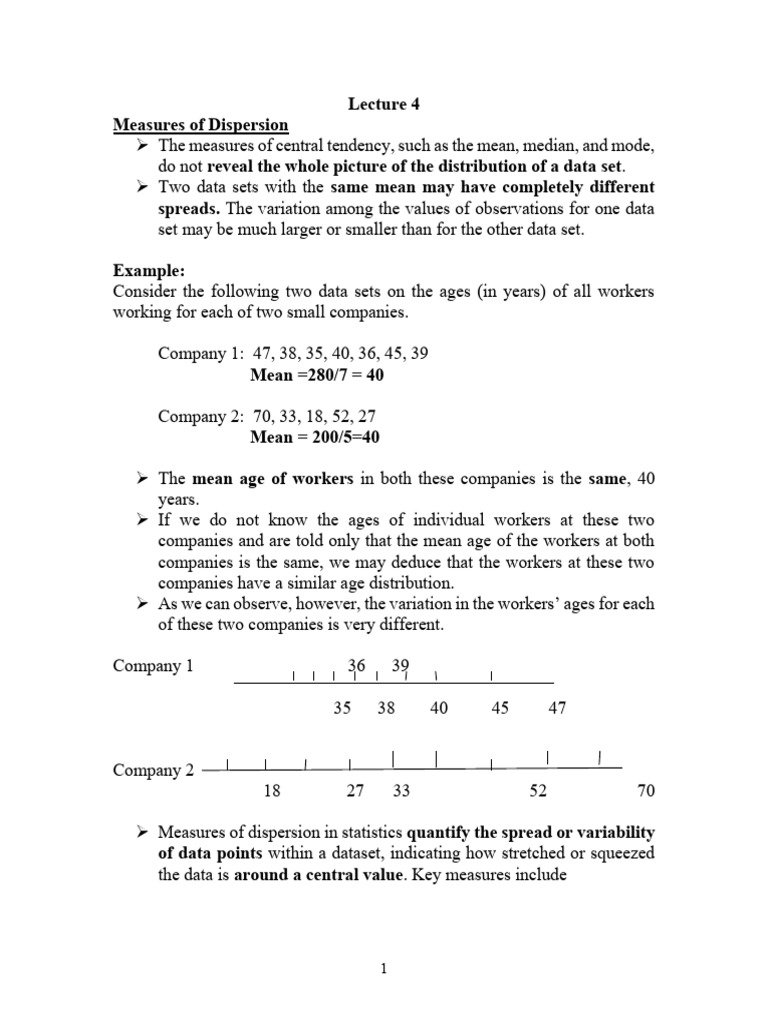 Lecture 6 Dispersion | PDF | Coefficient Of Variation | Variance