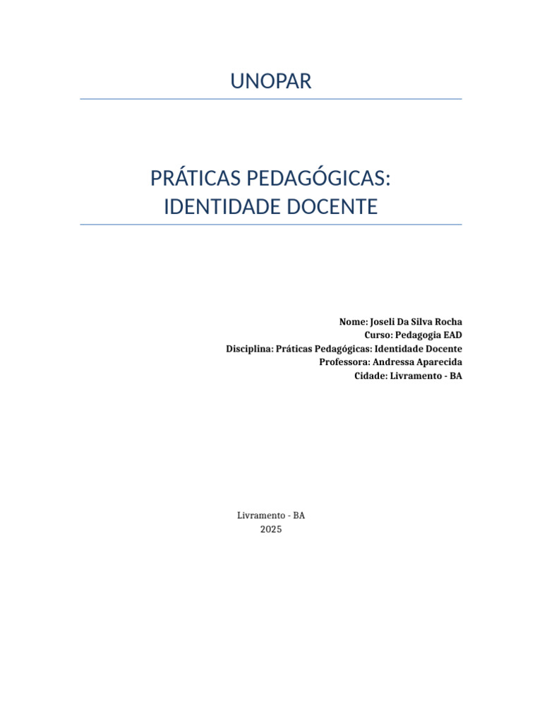 Identidade Docente E Práticas Pedagógicas Pdf Pedagogia Aprendizado
