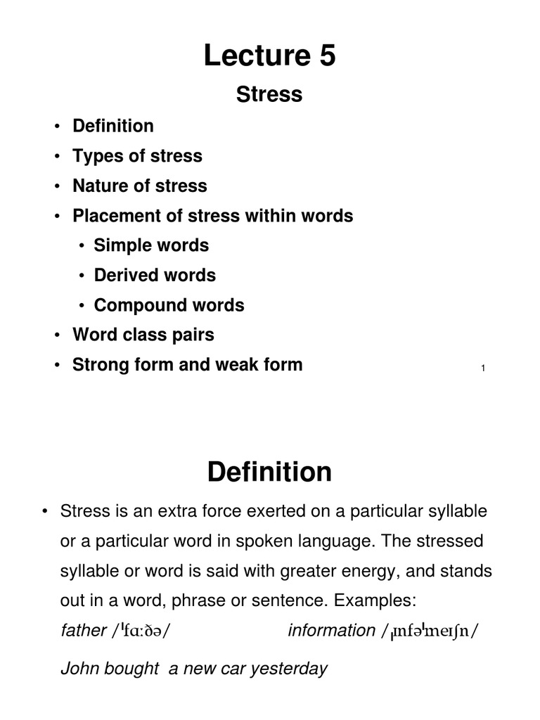 Types and Examples of English Stress | PDF | Foreign Language Studies