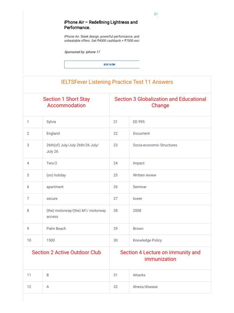IELTSFever Listening Test 11 Answers | PDF | International English ...