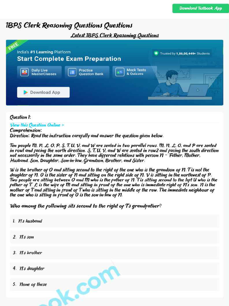 Ibps Clerk Reasoning Questions 637ee6aff7efdbc4de102be5 | PDF