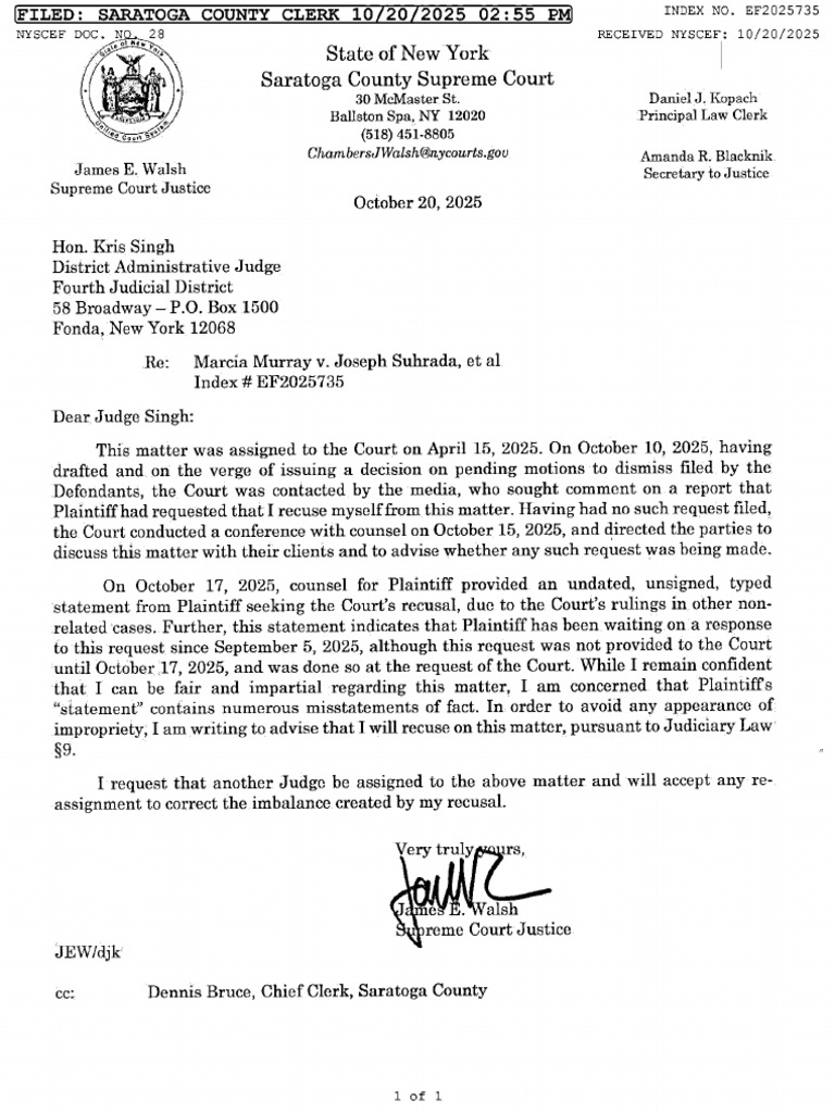 Walsh Recusal Letter | PDF