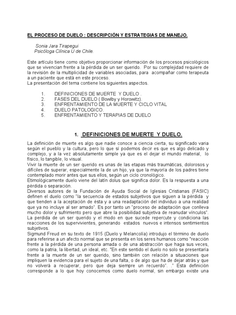 El Proceso de Duelo (Descripción y Estrategias de Manejo) | PDF ...