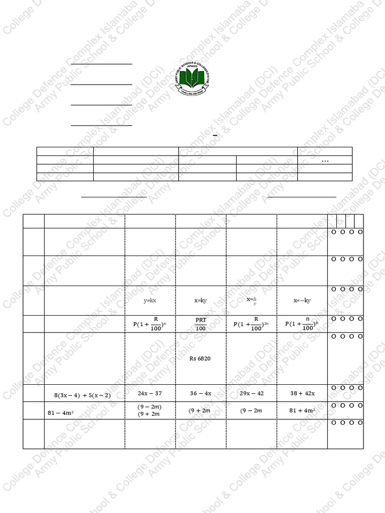 Class VIII Math Sample Paper 2025-26 | PDF