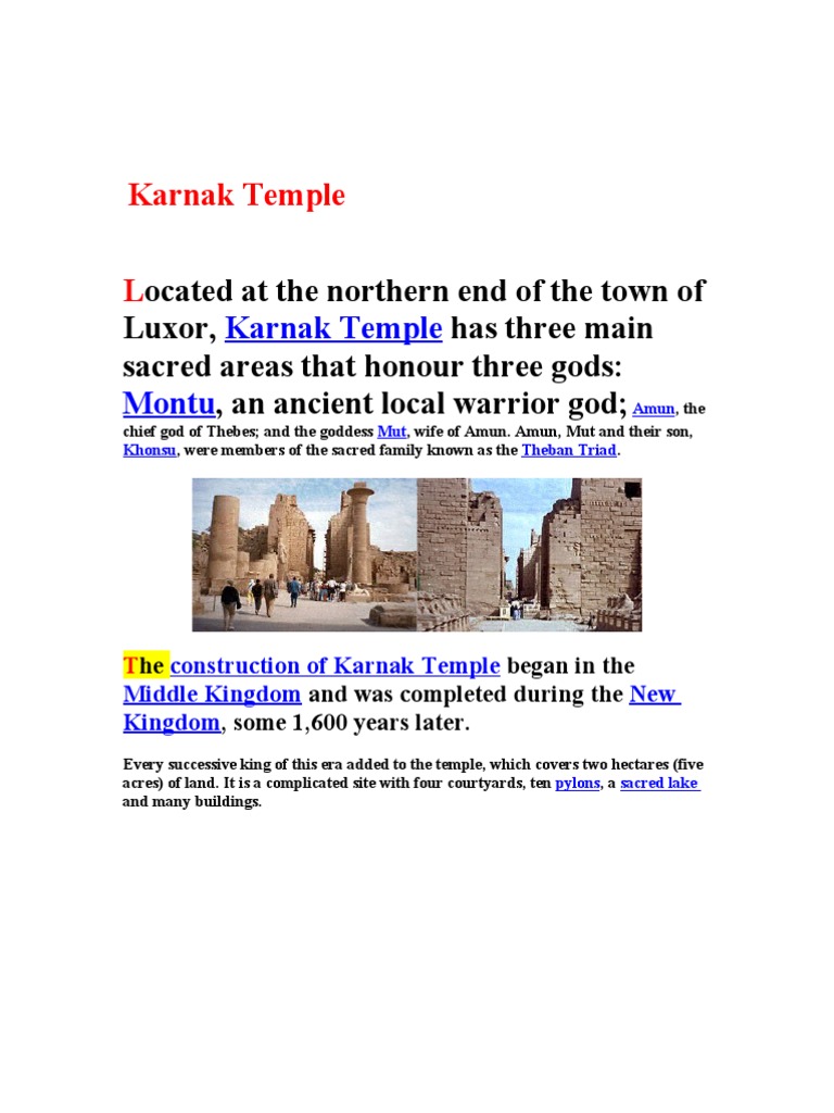 Karnak Temple: A Sacred Complex in Luxor | PDF