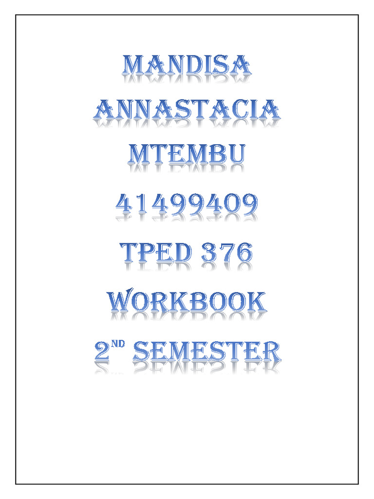Mtembu M.a, 41499409 - Tped 376 Workbook | PDF | Learning | Phonics