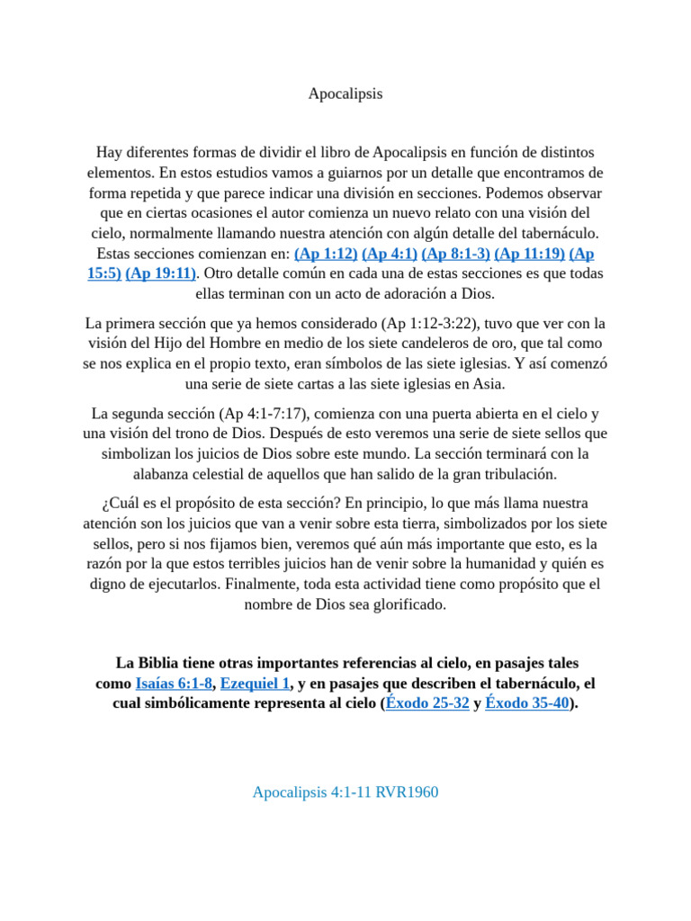 Estructura y Visiones en Apocalipsis | PDF | Dios | Libro de revelación