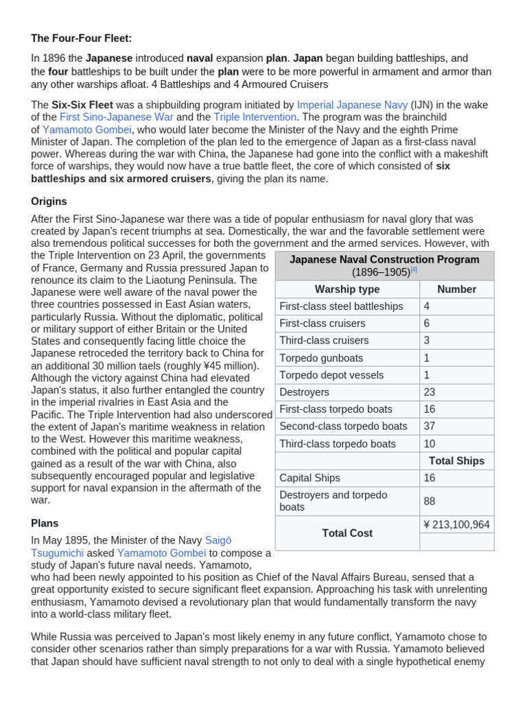 Japan's Six-Six Fleet Naval Expansion Plan | PDF | Naval Warfare | Warships