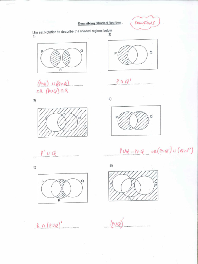3b.venn Diagrams-Describing Shaded Regions - Solutions | PDF