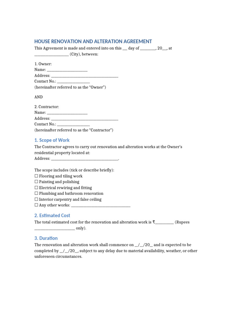 House Renovation Agreement | PDF