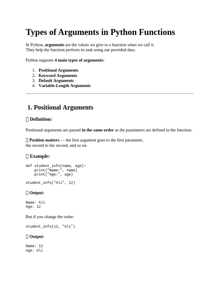Types of Arguments in Python Functions | PDF | Parameter (Computer Programming) | Programming ...