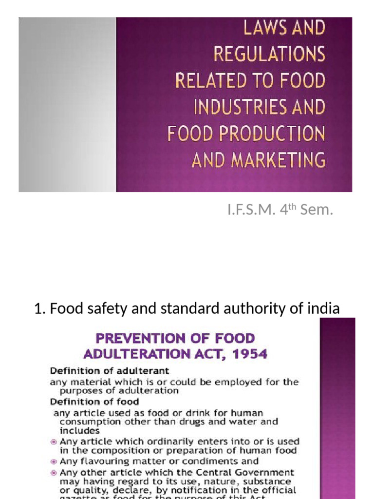 Indian and International Food Laws Overview | PDF | Food And Drug ...