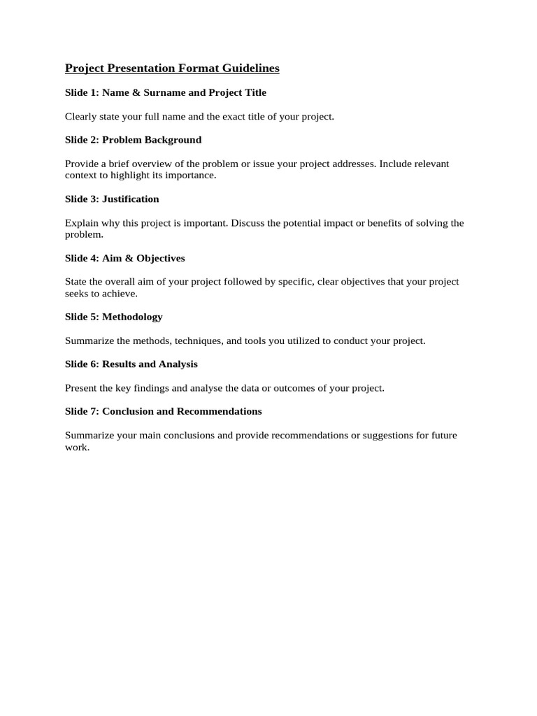 Project Presentation Format Guidelines | PDF