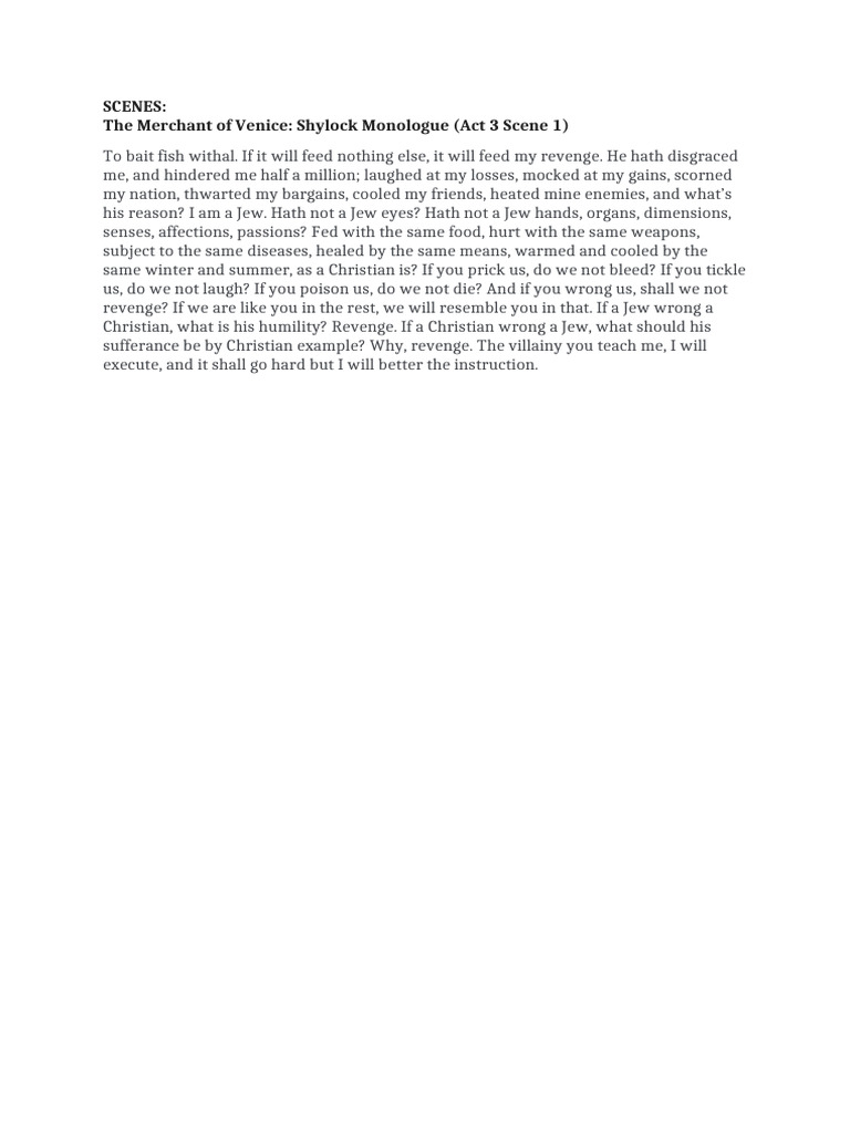 Shylock's Revenge Monologue Analysis | PDF