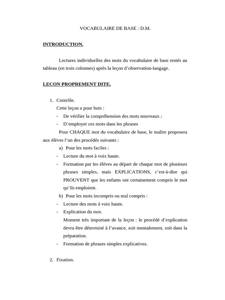 Vocabulaire de Base : Méthodes d'Enseignement | PDF