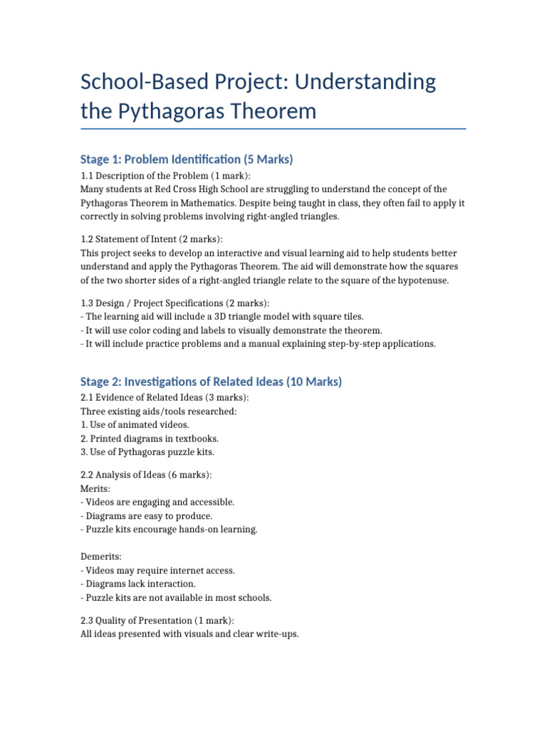 Pythagoras Theorem Learning Aid Project | PDF | Learning | Cognition