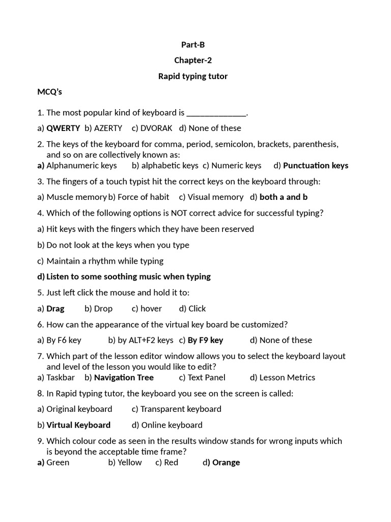 Rapid Typing Tutor MCQs Overview | PDF | Computer Keyboard | Computing