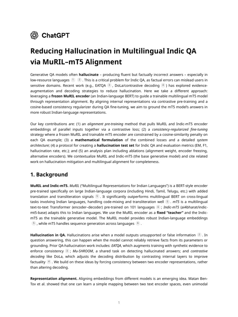 Reducing Hallucination in Multilingual Indic QA Via MuRIL-mT5 Alignment ...