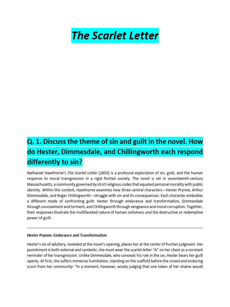 The Scarlet Letter - Questions | PDF | The Scarlet Letter