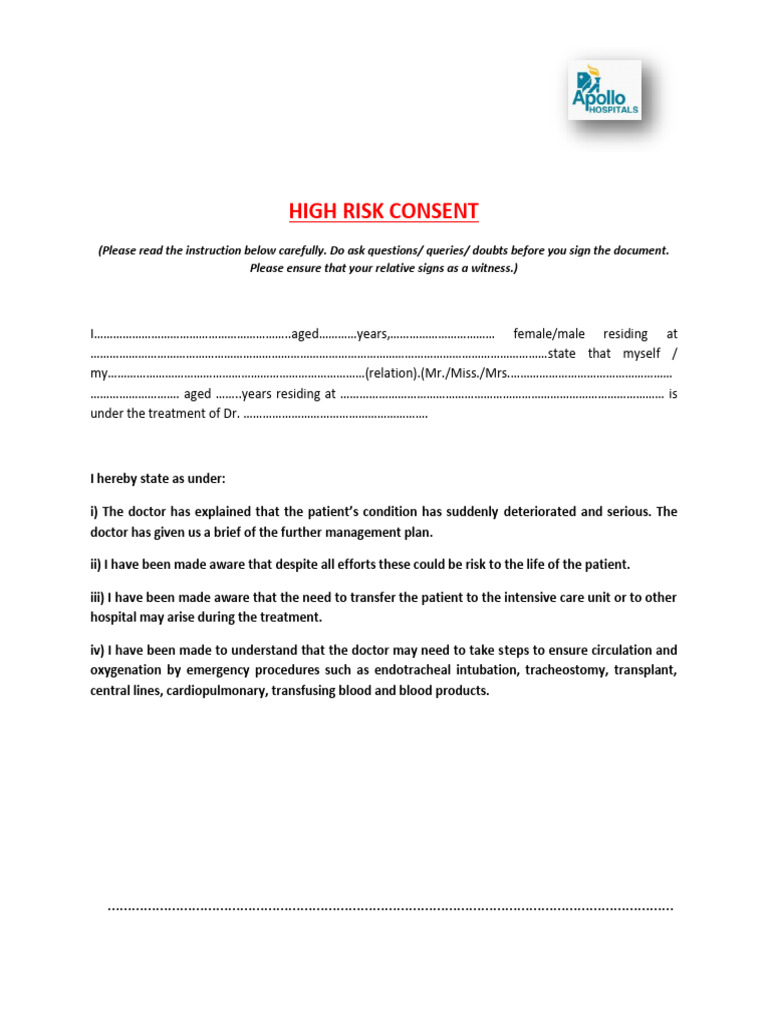 High Risk Consent Form for Patients | PDF