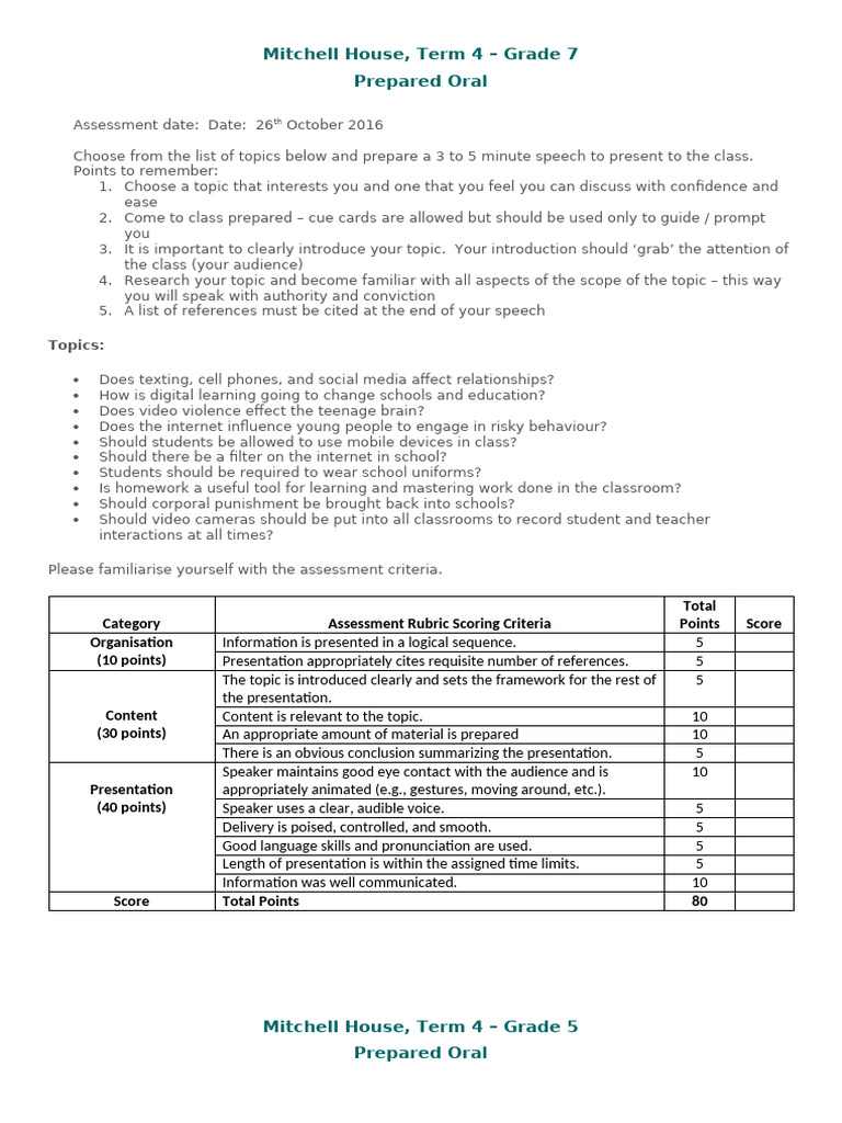 Grade 7 Oral Presentation MH | PDF | Human Communication | Communication