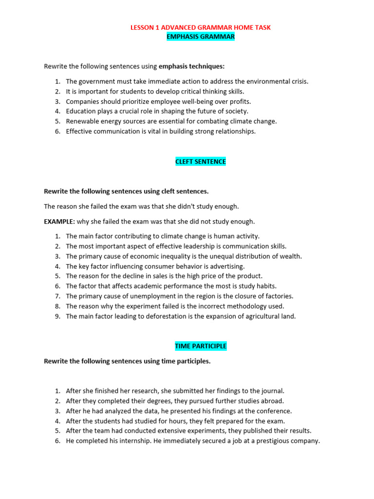Advanced Grammar Exercises | PDF | Adolescence | Climate Change