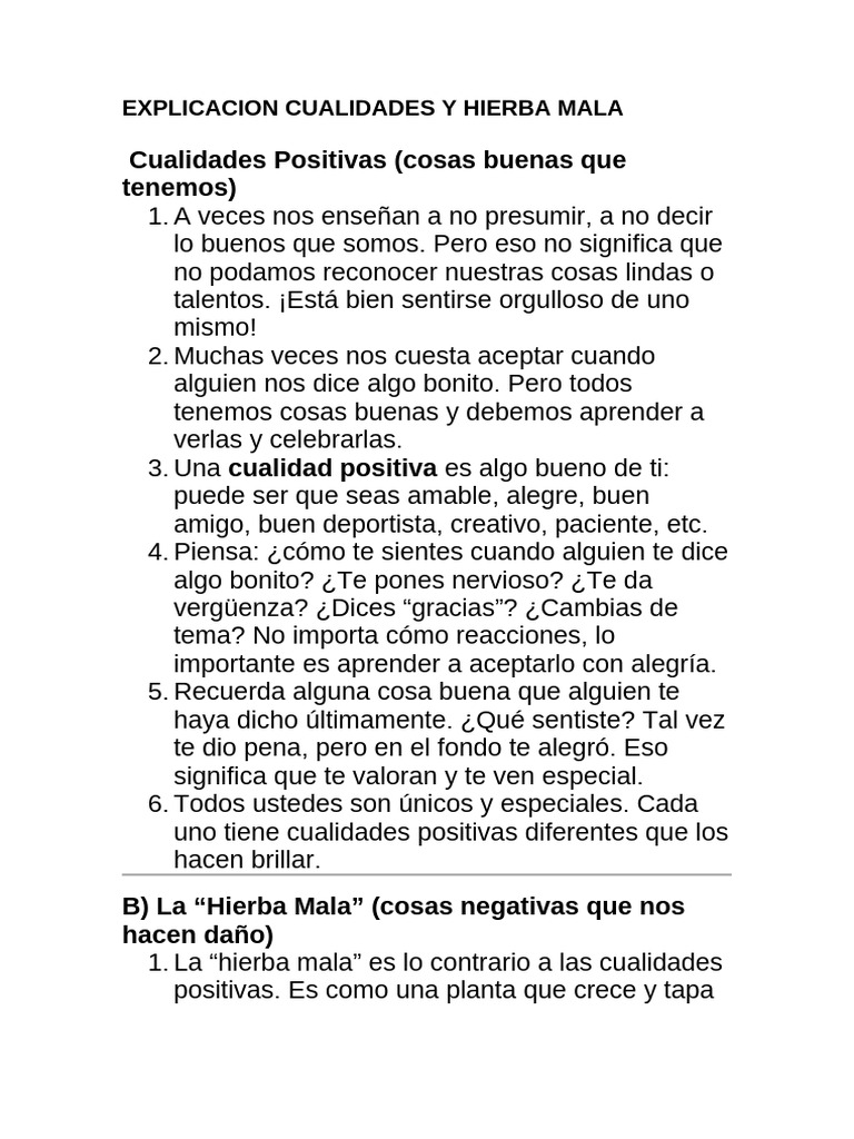Explicacion Cualidades y Hierba Mala | PDF