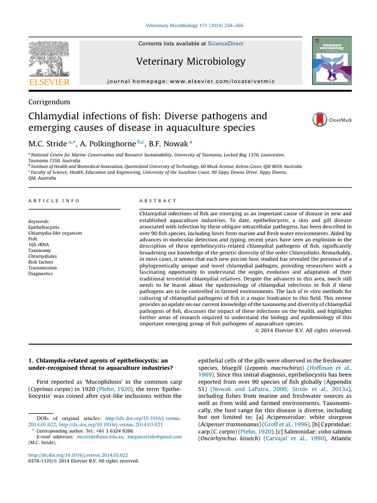 Chlamydial Infections in Aquaculture Fish | PDF | Infection | Aquaculture