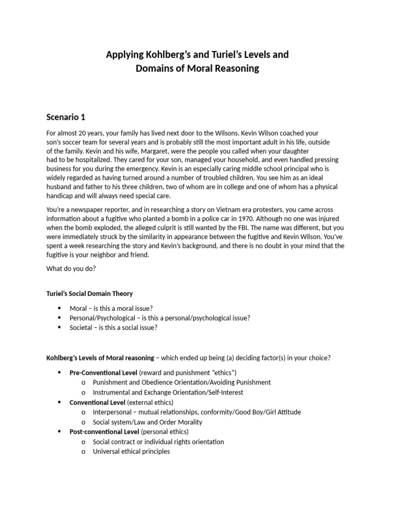Applying Kohlberg's and Turiel's Levels of Moral Reasoning | PDF ...