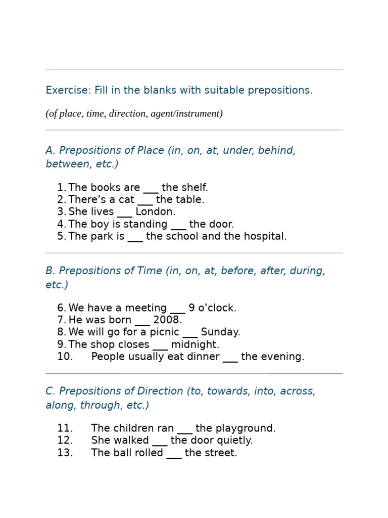 Preposition and Conjunction Worksheet | PDF
