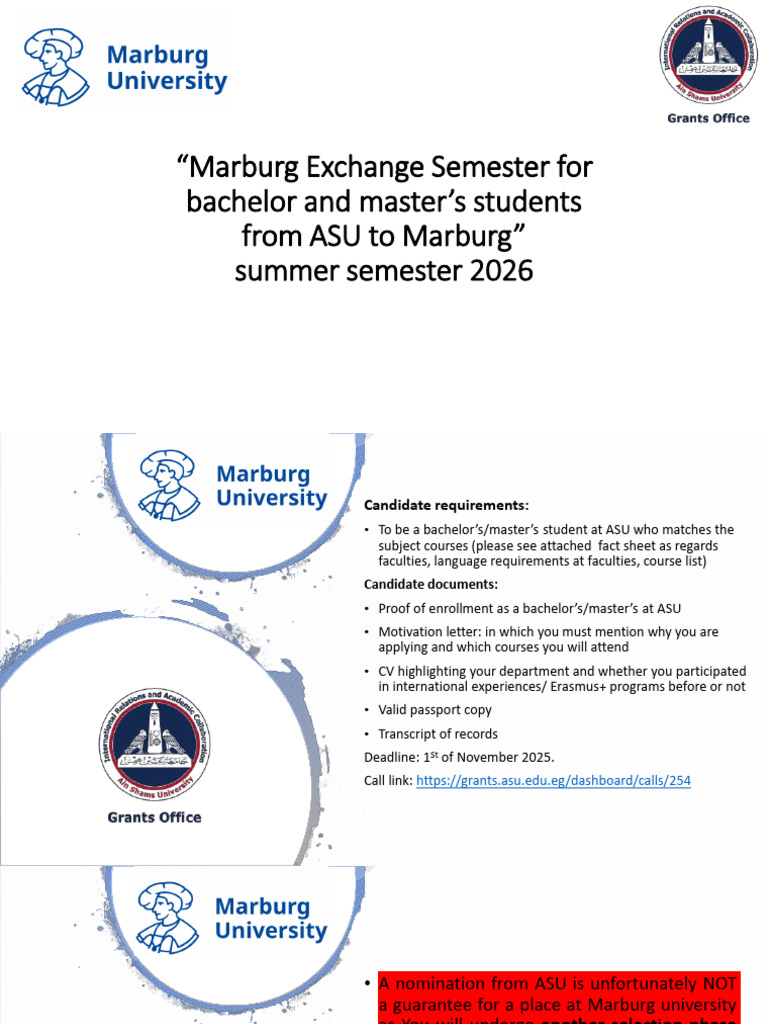 Students From ASU To Marburg - Summer Semester 2026 | PDF