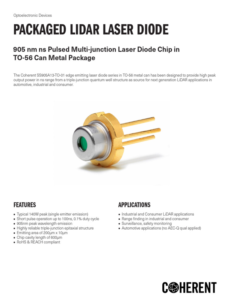 905nm Ns Pulsed Multi Junction Laser Diode Chip Ds | PDF | Laser ...