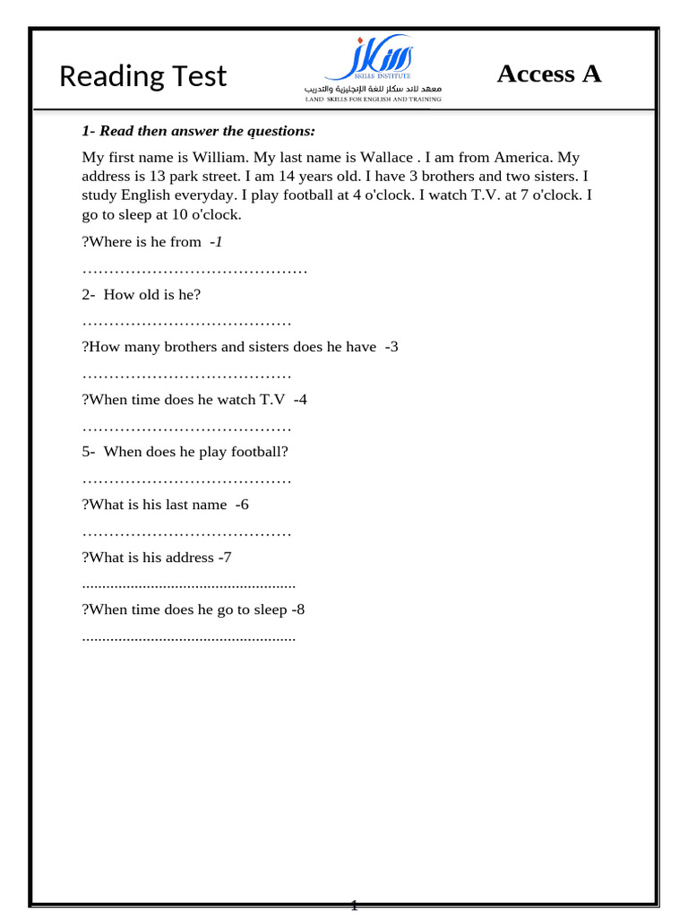 William Wallace Reading Comprehension Test | PDF