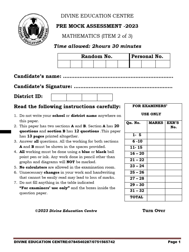 MTC Pre Mock 2 Assessment - 2023 | PDF | Triangle