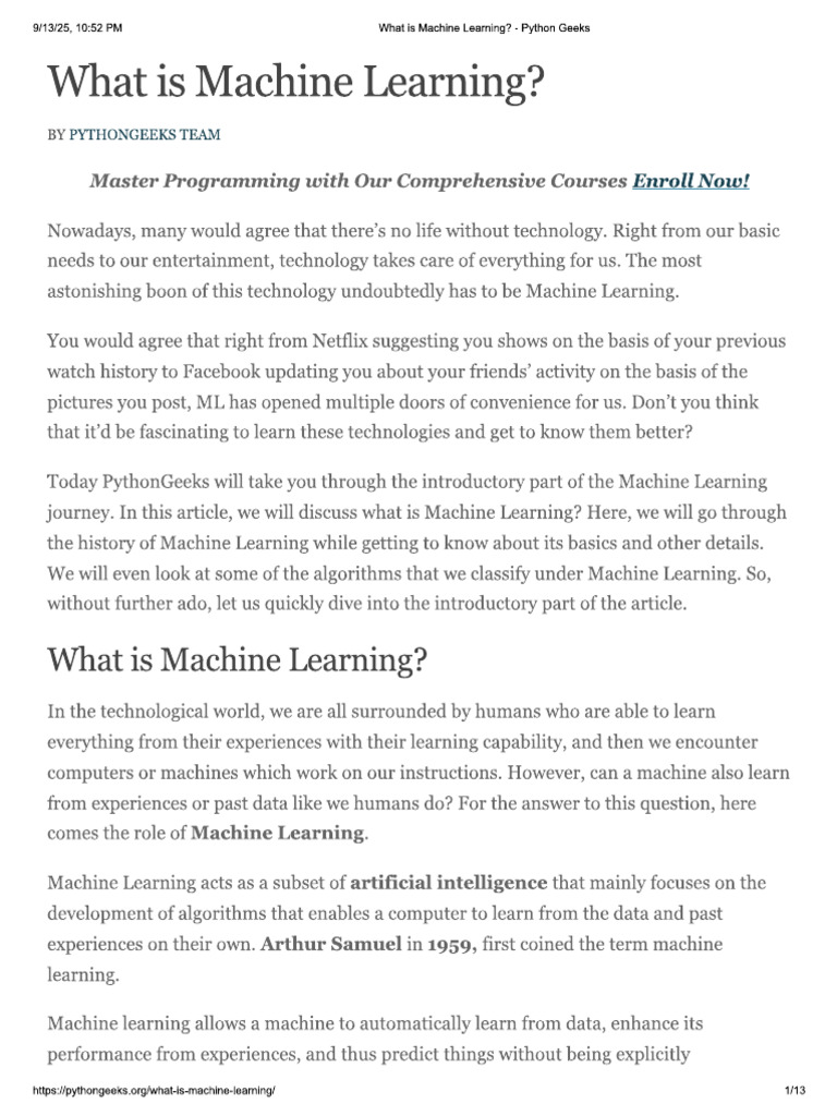 Unit 1 Introduction To ML | PDF