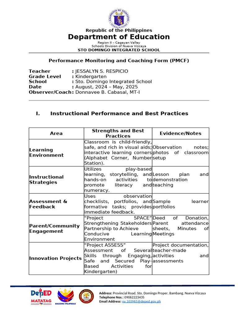 Performance Monitoring and Coaching Form | PDF | Learning | Education ...